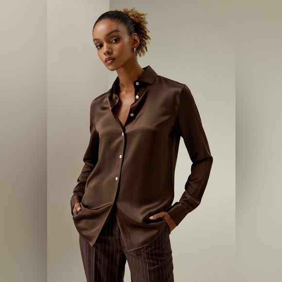 Lilysilk | Tops | Lilysilk Spread Collar Silk Shirt Blouse Chocolate ...